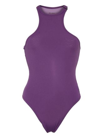 The Attico Fein gerippter Racerback-Badeanzug - Violett