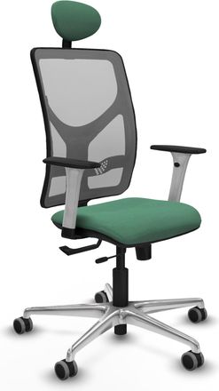 Piqueras y Crespo B&uuml;rostuhl aus Stoff mit wei&szlig;en und schwarzen Armlehnen, h&ouml;henverstellbarer Lendenwirbelst&uuml;tze und festem Kopfteil, ausgestattet mit Syncro/Traslack. G