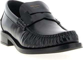 Prada Womens Black Calfskin Slip-On Loafers