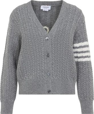 Thom Browne Cardigan &agrave; ancre Intarsia 4-Bar - Femme - Pulls - Gris - Taille: 38 FR