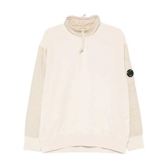 C.P. Company Diagonal Raised Fleece Mixed Half Zip Sweatshirt - - Sweatshirts & Hoodies - Herren - Beige - 2XL