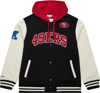 Mitchell & Ness Courtside Fleece NFL Vintage College Jacke mit Kapuze - San Francisco 49ers, Gr&ouml;&szlig;e 2XL, Druckknopf Verschluss, Herren, Frauen, Kinder, Unisex, Fr&uuml;hlin