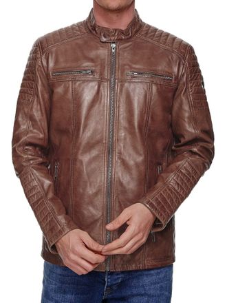 Tazzio Herren Jacke Lederjacke Echtleder Leder Biker Übergangsjacke 19709 (Braun, XXL)
