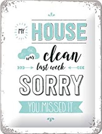 Nostalgic Art Retro Blechschild Word Up - My House was clean - Geschenk-Idee für Nostalgie-Fans, aus Metall, Vintage-Design mit Spruch, 15 x 20 cm