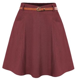 Belle Poque Wein Retro Swing Rock f&uuml;r Frauen: Hohe Taille, Ausgestellt A-Linie, Basic Casual Mini Rock - Wein BP0828-03 XL