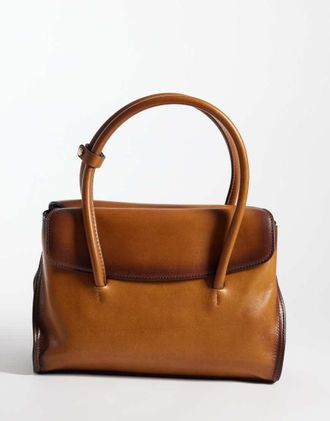 Mango 100% Leder City Bag in Braun