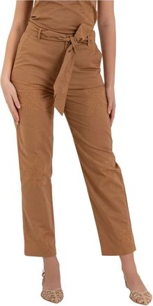 Kocca Femme, Pantalons, Brun, Taille: 42 FR Pantalon Droit Brod&eacute;