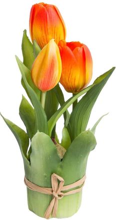 Botanic-Haus k&uuml;nstliche Tulpe/k&uuml;nstliches Tulpenarrangement selbst stehend mit 2 Tulpen und 1 Tulpenknospe Farbe: Orange-gelb real-Touch