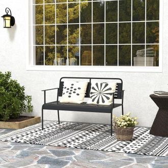 STILVORA Banc De Jardin 2 Places avec Dossier Et Accoudoirs, Design &Agrave; Lattes Drainant, en Acier Noir
