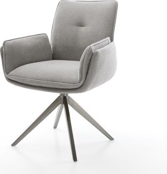DELIFE Drehstuhl Nela-Flex Strukturstoff Soft Grau Kreuzgestell breit Graphit 360&deg; drehbar Wippfunktion, Esszimmerst&uuml;hle