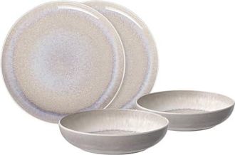 like. by Villeroy & Boch Perlemor Sand Geschirr-Set 4 teilig f&uuml;r 2 Personen Beige, Sp&uuml;lmaschinenfest, Mikrowellensicher, Tafelset, Geschirrset, Geschirr Set mit Tellern, Schal