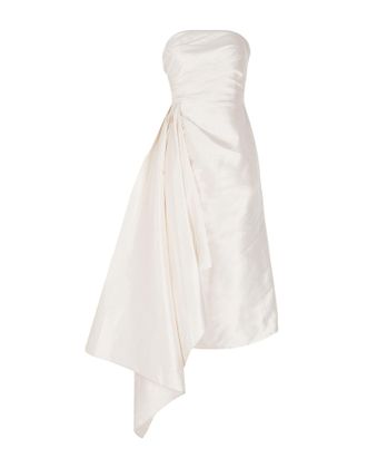 8 by YOOX SILK-SHANTUNG BANDEAU MIDI DRESS W/ SIDE DRAPE