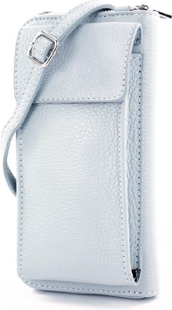 modamoda.de P06 Damen Leder Umh&auml;ngetasche Geldb&ouml;rse Handytasche 6,5 Zoll handmade in Italy, Farbe:Eisblau