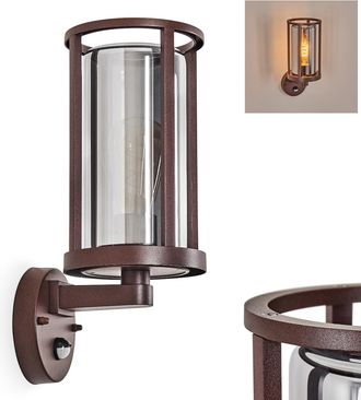 HOFSTEIN Au&szlig;enwandleuchte Martinha, Au&szlig;enwandlampe mit Bewegungsmelder aus Metall/Glas in Rost-/Rauchfarben, Leuchte im Industrial-Design f&uuml;r Garten/Au&szlig;enfassa