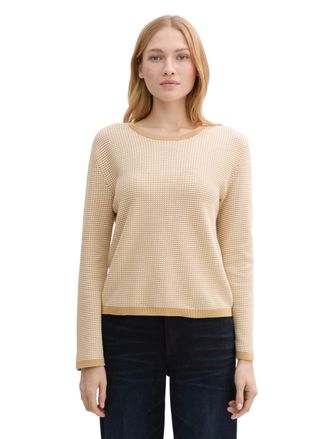 Tom Tailor Damen Strickpullover aus Baumwolle, 37527 - Beige Ecru Bubble Knit Design, XXL