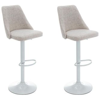 Vente-Unique Lot de 2 tabourets de bar en tissu et métal blanc - Hauteur réglable - Beige - KIYOLA