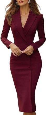 Generic Robe Blazer pour Femme &Eacute;l&eacute;gante, Costume Ajust&eacute;, Col Simple, Blazer dAffaires, Robe dHiver, Tenues Professionnelles, Rouge, S