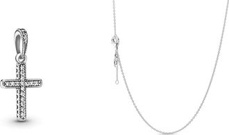 Pandora Pandora Anh&auml;nger Klassisches Kreuz 397571CZ & Damen-Erbskette Silberkette 925 Silber 45 cm - 590515-45