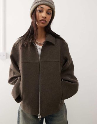 Weekday Ari - Veste en laine m&eacute;lang&eacute;e - Taupe fonc&eacute;-Neutre