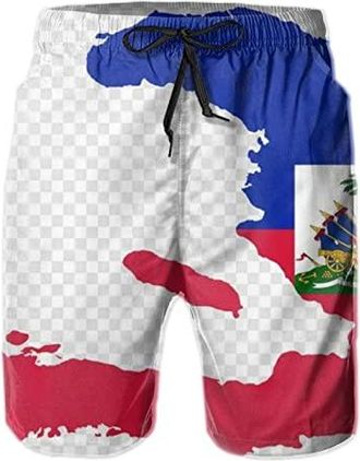 AOOEDM Drapeau dHa&iuml;ti Short de Plage d&eacute;t&eacute; pour Homme, Short de Sport