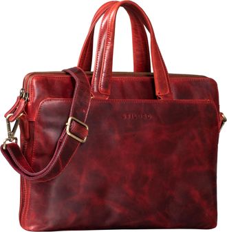 STILORD Kylie Business Ledertasche Damen 13,3 Zoll Laptoptasche Vintage Aktentasche Umh&auml;ngetasche Handtasche f&uuml;r B&uuml;ro Arbeit Echt Leder Farbe:Kara - rot