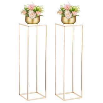 Nuptio Nuptio Goldene Vase für Hochzeit Mittelstücke mit Acrylplatte - 2 Stück 100cm Hohe Blumenvasen Geometrische Rechteckige Metall Spalte Blumen Stehen fü