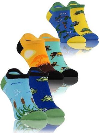Sesto Senso 3 paires Chaussettes Très Courtes Drôles Coton Rigolotes Amusantes Folles Socquette Animaux Grenouille Caméléon Lion 35-38 ANIMALS 2