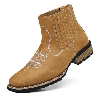 Generic Bottes Cowboy Homme Western Bottines Cheville en Cuir PU Chelsea Slip-on Bout Rond Motif Brod&eacute; R&eacute;tro Classique Ranch Durable Confortable Mode D&eacute;contra