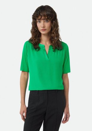 Comma Kurzarmshirt T-Shirt Viskose-Shirt mit Satinblende im Fabricmix