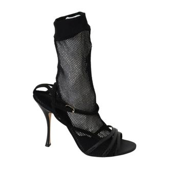 Dolce & Gabbana Mesh Leder Sandalen - - Shoes - Damen - Schwarzk - 39 1/2 EU