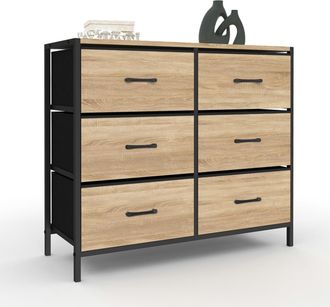 IDMarket Kommode mit 6 Schubladen aus Stoff, Utah, 80 cm, Aufbewahrungsmöbel, Industriedesign