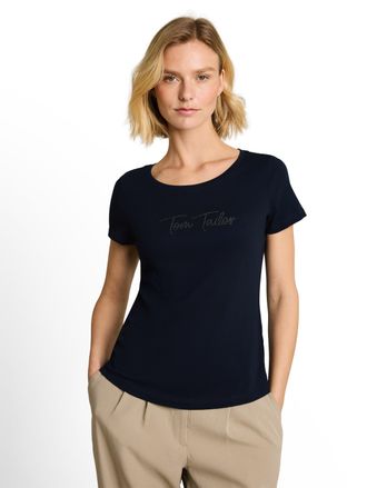 Tom Tailor Kurzarmshirt TOM TAILOR, Damen, Gr. XXL, blau (sky captain blau), Single Jersey, Obermaterial: 100% Baumwolle, unifarben, regular fit h&uuml;ftbedeckend, R