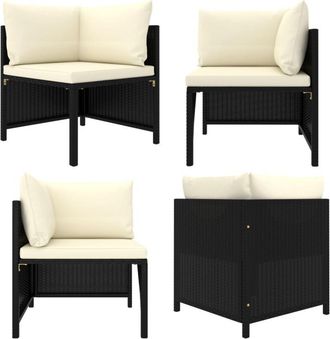 vidaXL Vidaxl - Modular-Ecksofa mit Kissen Schwarz Poly Rattan - Gartensorgen - Outdoor Möbel - Loungemöbel - Eckbank - Gartenecke - Home & Living