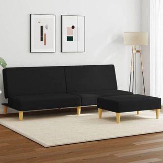 vidaXL Vidaxl - Canap&eacute;-lit &agrave; 2 places avec repose-pied noir tissu