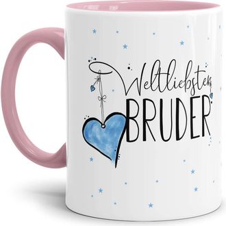 Tassendruck Tasse mit Spruch f&uuml;r den Weltbesten Bruder - Kaffeetasse/Familie/Geschenk-Idee/Mug/Cup/Innen & Henkel Rosa