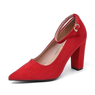 Generic Escarpins en daim synth&eacute;tique &agrave; bout pointu pour femme avec boucle et sangle de cheville pour f&ecirc;te, mariage et bureau, Rouge, 38.5 EU