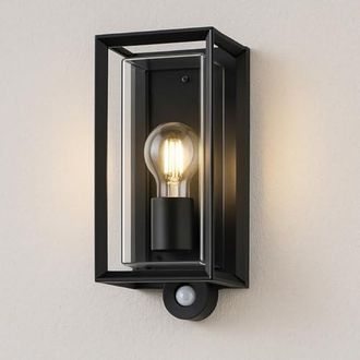 CGC Lighting Applique murale ext&eacute;rieure noire moderne, ampoule E27, Capteur de mouvement PIR, alimentation secteur, jardin, porche, terrasse (Noir PIR)