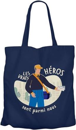 Fabulous Tote Bag Sac Shopping en Toile Bleu - Les Vrais H&eacute;ros - Facteur Postier M&eacute;tier - 10 L