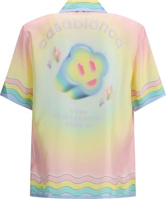 Casablanca Monogram Jacquard Rainbow-Trim Polo Shirt - Multicolor
