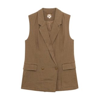 Gianni Lupo Femme, Vestes, Brun, Taille: 38 FR Gilet doppiopetto in lino