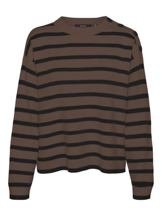 Vero Moda Damen Vmsaba O-Neck Button Ga Noos Strickpullover, Pinecone/Stripes:Black, XS EU