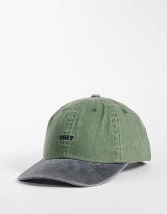 Obey Cap mit Pigment-Logo, 6-Panel, Kontrastschirm und Strapback in Oliv-Multi-Gr&uuml;n