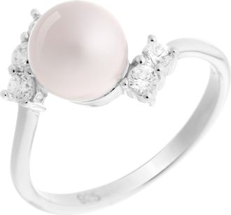 Orphelia Damen-Ring 925 Silber rhodiniert Perle rosa Brillantschliff Zirkonia Gr. 50 (15.9)-ZR-7117/50