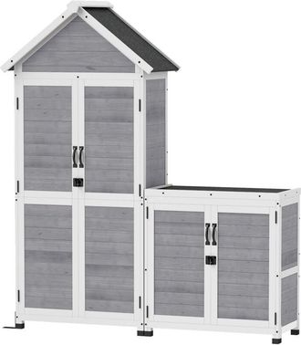 OUTSUNNY Ensemble armoire de jardin avec coffre extérieur assorti - 2 + 2 portes - 3 + 1 étagères - toit bitumé noir bois gris blanc