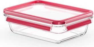 Emsa Clip & Close Glas Frischhaltedose, rechteckig, 1,1 L, 100 Prozent dicht, rutschfestes Stapeln, Glasbehälter spülmaschinen-, gefrier-, backofen-, mikro