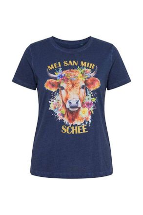 Ulla Popken T-Shirt T-Shirt Trachten-Rind Classic Rundhals Halbarm