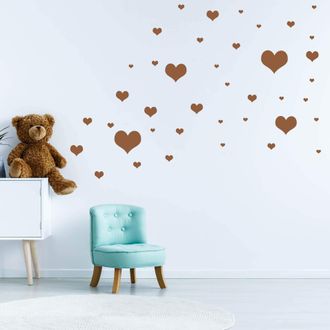 Sticker Genie 40 Herzchen Set - Herz Wandtattoo Wandaufkleber Sticker Aufkleber Liebe Heart Herzen (Lehmbraun)