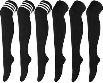 Dreshow 6 Paires Cuissardes Chaussettes Hautes Montantes Longues Cuisse Chaussettes Dessus du Genou Jambières pour Filles et Femmes