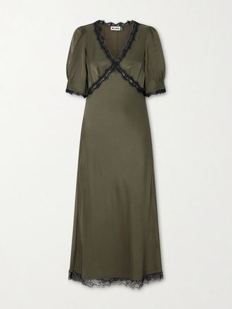 Rixo Robe Midi En Satin À Finitions En Dentelle Annina - Vert