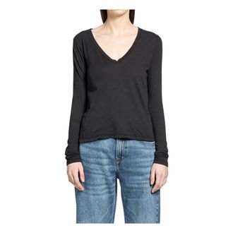 James Perse Deep V Long Sleeve Tee - - Tops - Damen - Schwarzk - XS